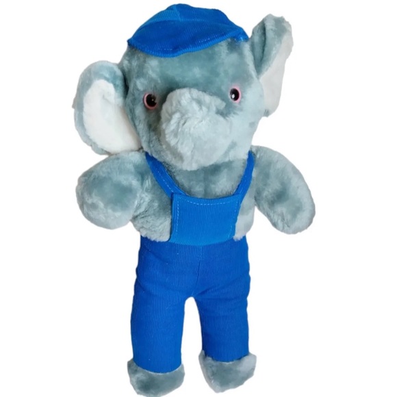 Toys | Vintage 8s Blue Gray Elephant Overalls Outfit Stuffed Animal ...